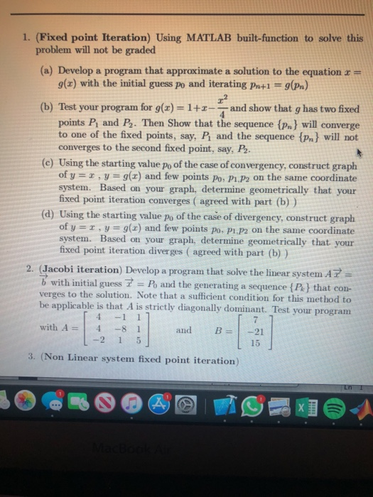 1. (Fixed point Iteration) Using MATLAB | Chegg.com