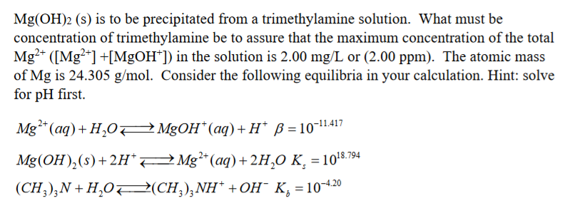 Mg(OH)2 (s) is to be precipitated from a | Chegg.com