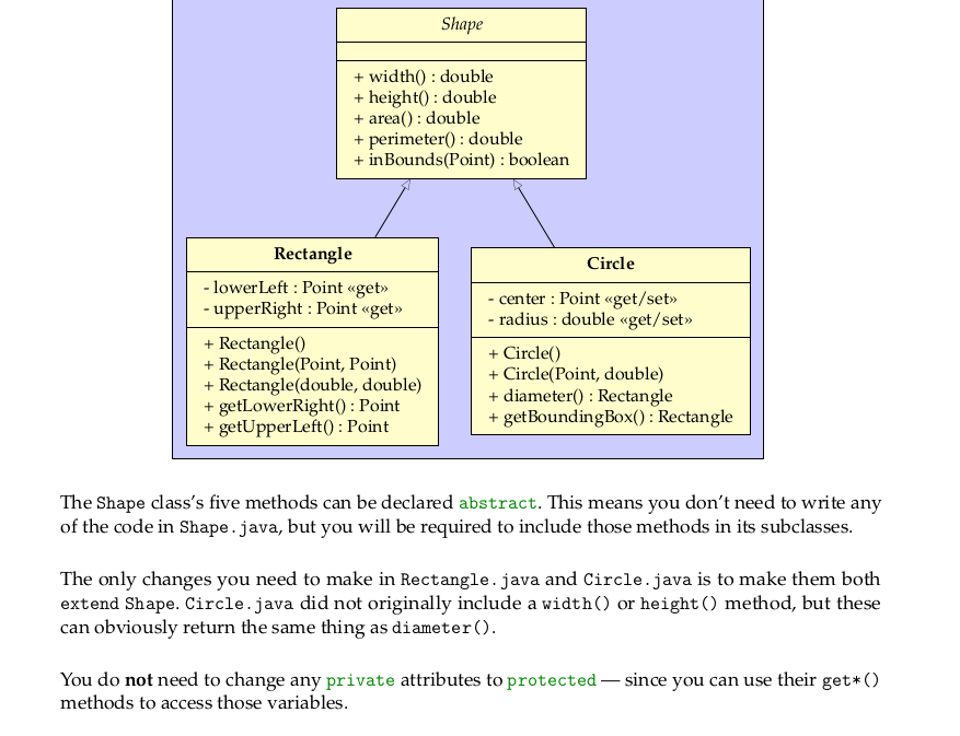 Solved Shape + width(): double + height(): double + | Chegg.com