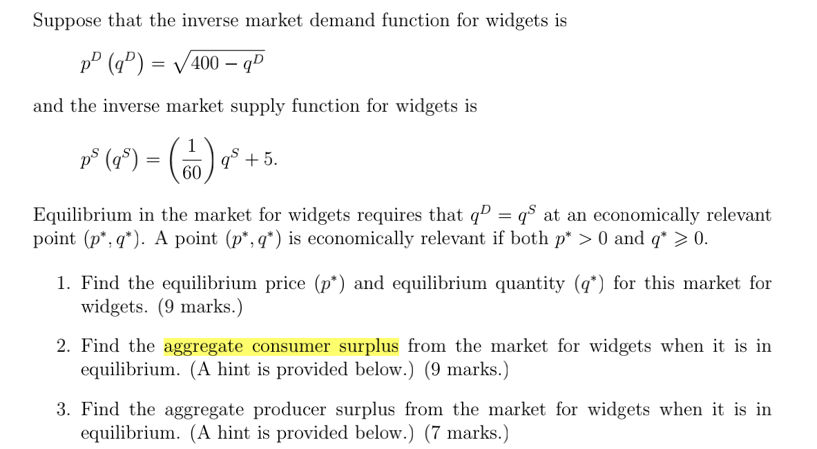 Suppose that the inverse market demand function for | Chegg.com