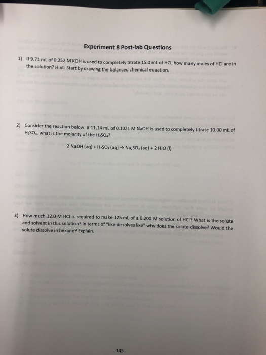 Solved Experiment 8 Post-lab Questions If9.71 mL of 0.252 M | Chegg.com