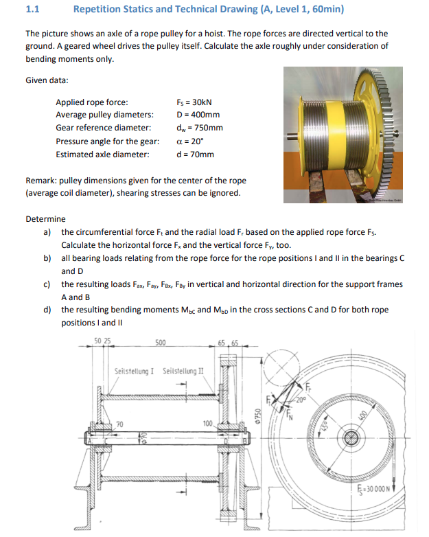 The picture shows an axle of a rope pulley for a | Chegg.com
