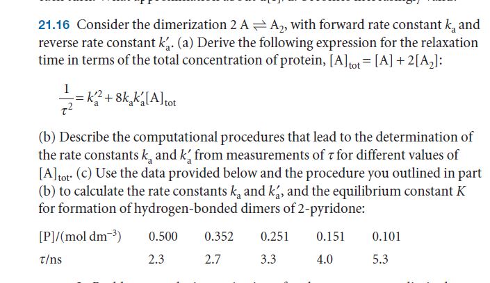 Solved 21.16 Consider the dimerization 2 A⇌A2, with forward | Chegg.com