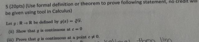 Solved 5 (20pts) (Use formal definition or theorem to prove | Chegg.com