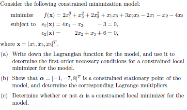 Solved - Consider the following constrained minimization | Chegg.com