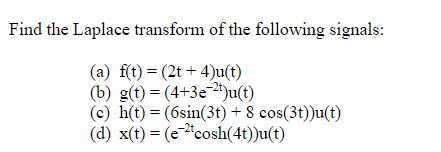 Solved Find the Laplace transform of the following signals: | Chegg.com