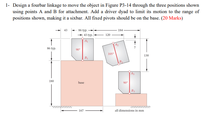 Solved 1- Design a fourbar linkage to move the object in | Chegg.com