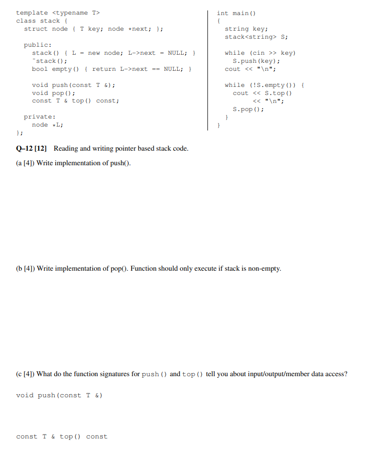 Solved template class stack { struct node { T key; node | Chegg.com