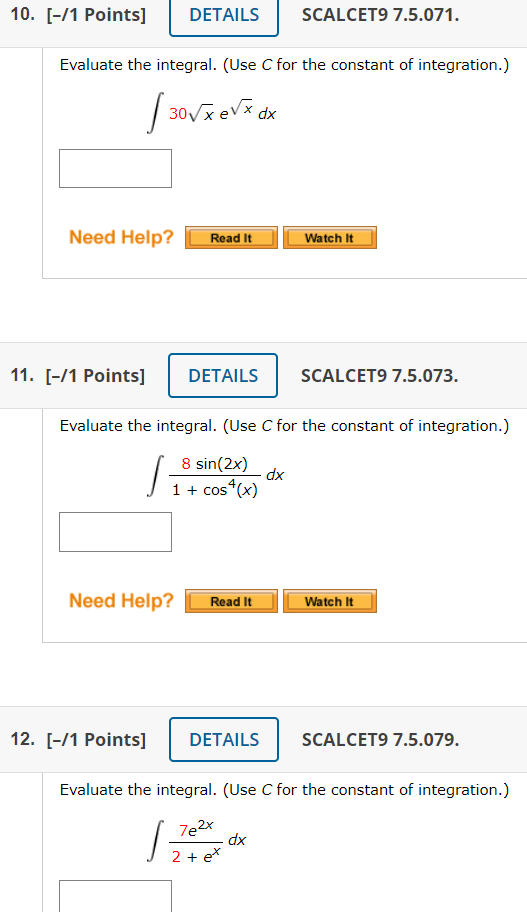 Solved [-/1 Points] SCALCET9 7.5.071. Evaluate the | Chegg.com