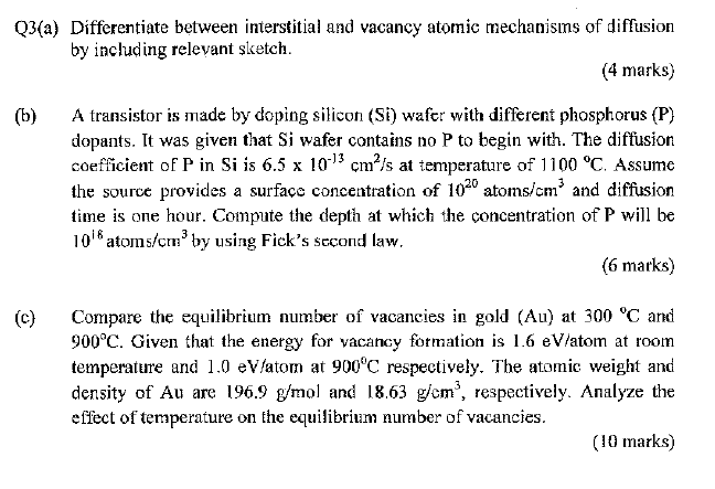 Solved Q3(a) Differentiate between interstitial and vacancy | Chegg.com