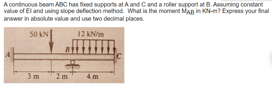 Solved A continuous beam ABC has fixed supports at A and C | Chegg.com