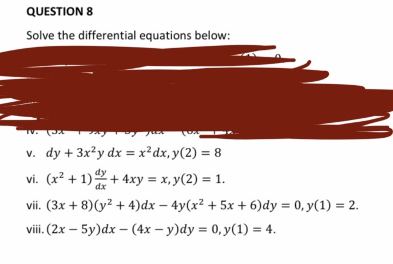 Solved Solve the differential equations below: v. | Chegg.com