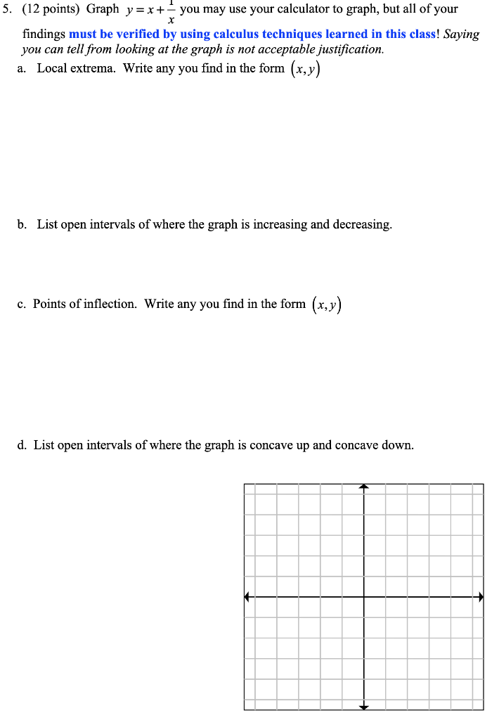 5. (12 points) Graph y=x+x1 you may use your | Chegg.com