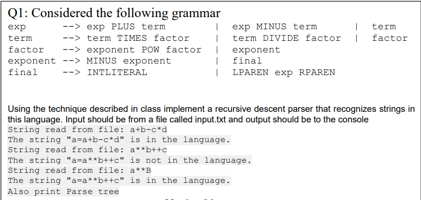 Solved Q1: Considered the following grammar exp --> exp PLUS | Chegg.com