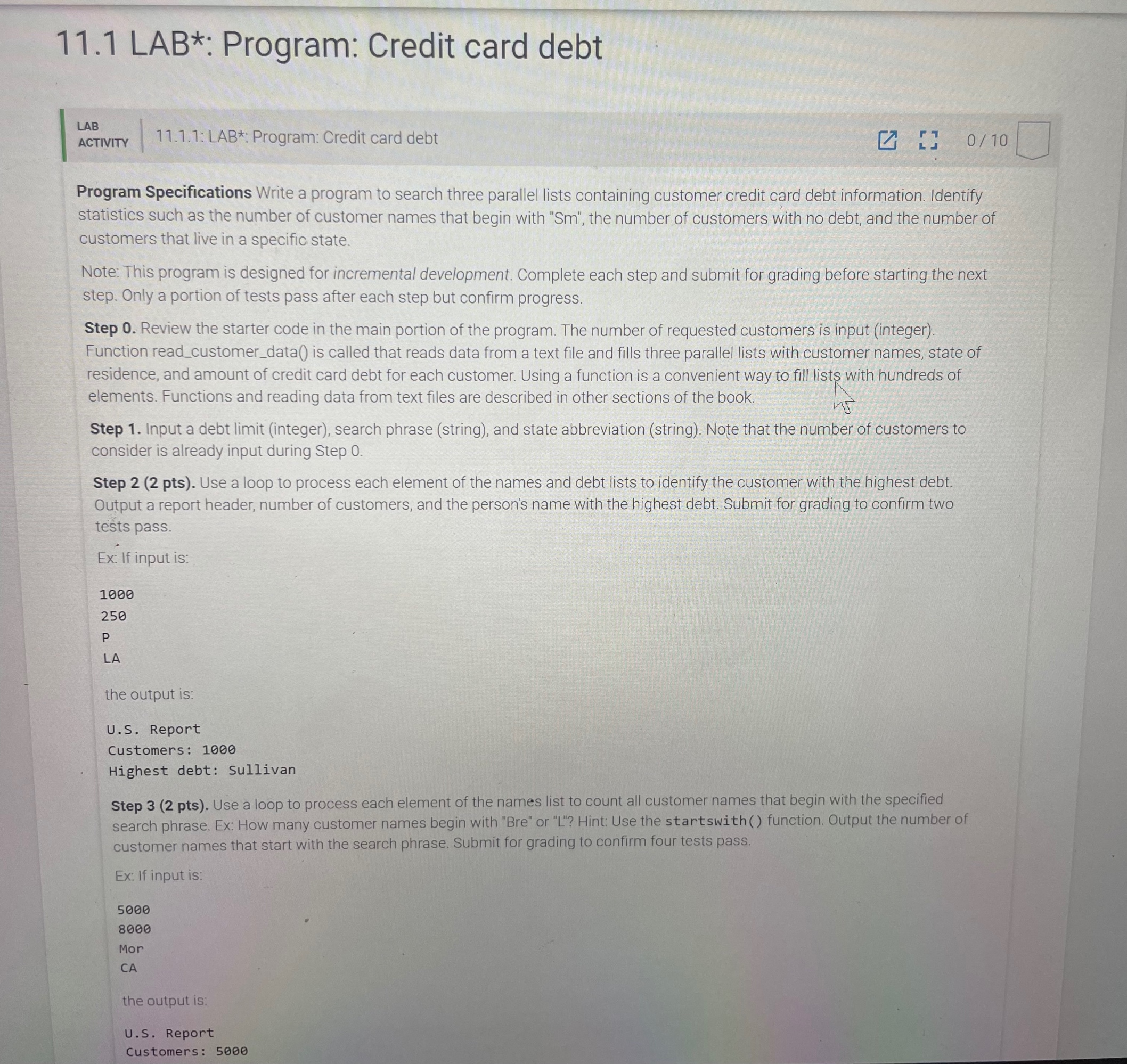 Program Specifications Write a program to search | Chegg.com