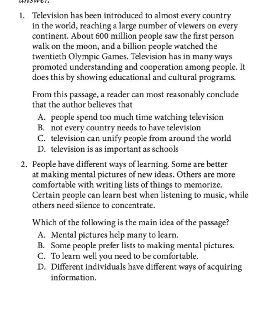 Solved 1. Television has been introduced to almost every | Chegg.com