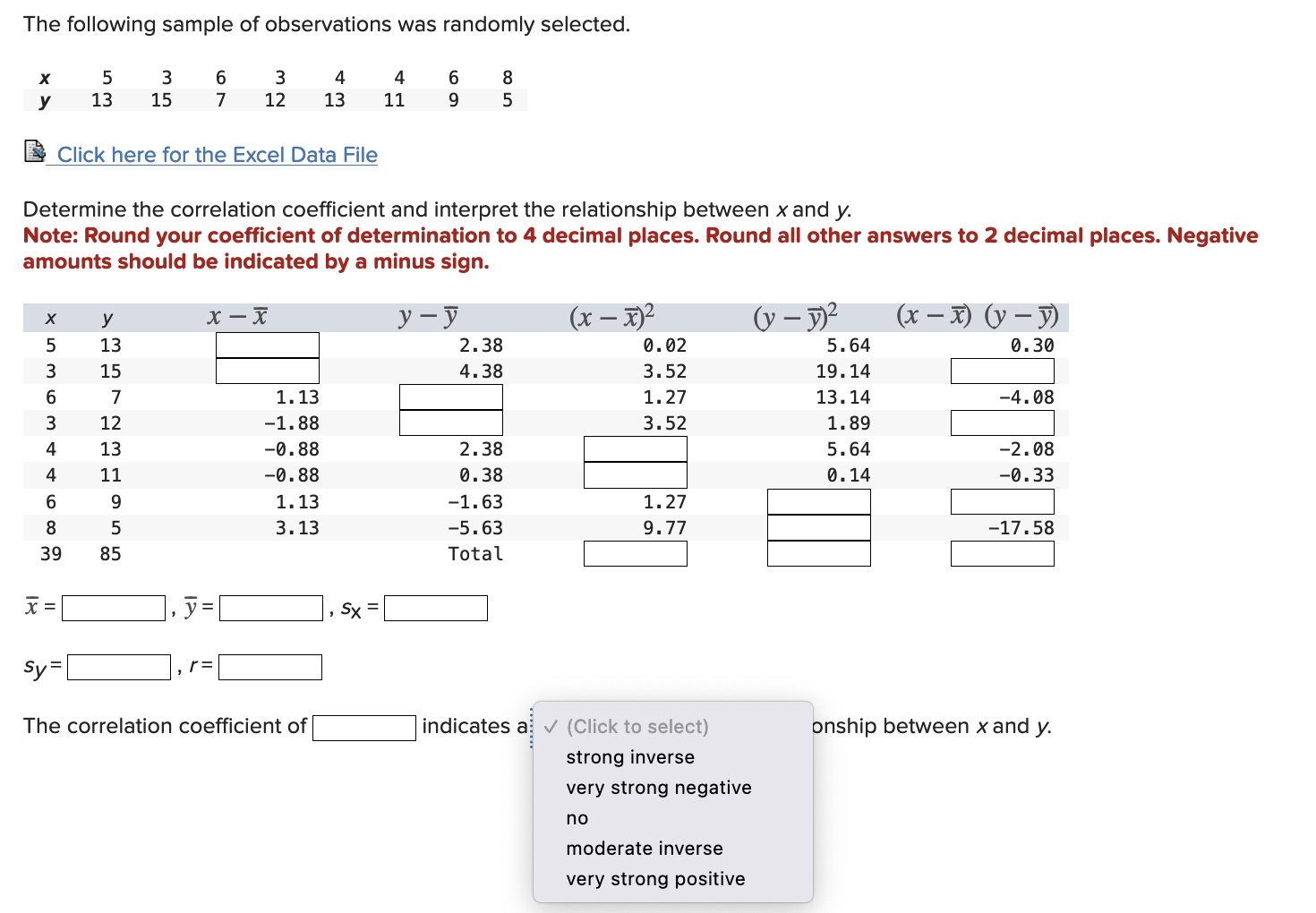 Solved The following sample of observations was randomly | Chegg.com