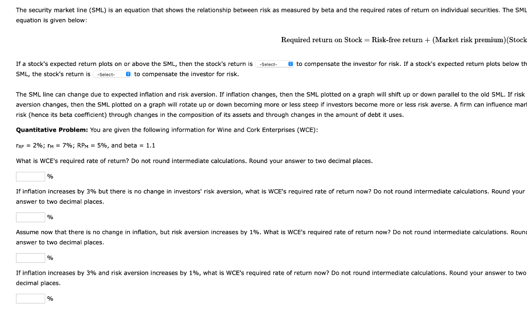 Solved The security market line (SML) is an equation that | Chegg.com
