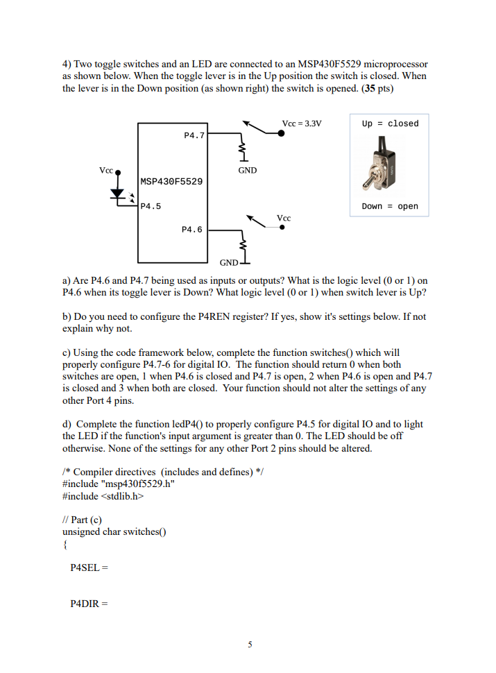 Solved 4) Two toggle switches and an LED are connected to an | Chegg.com