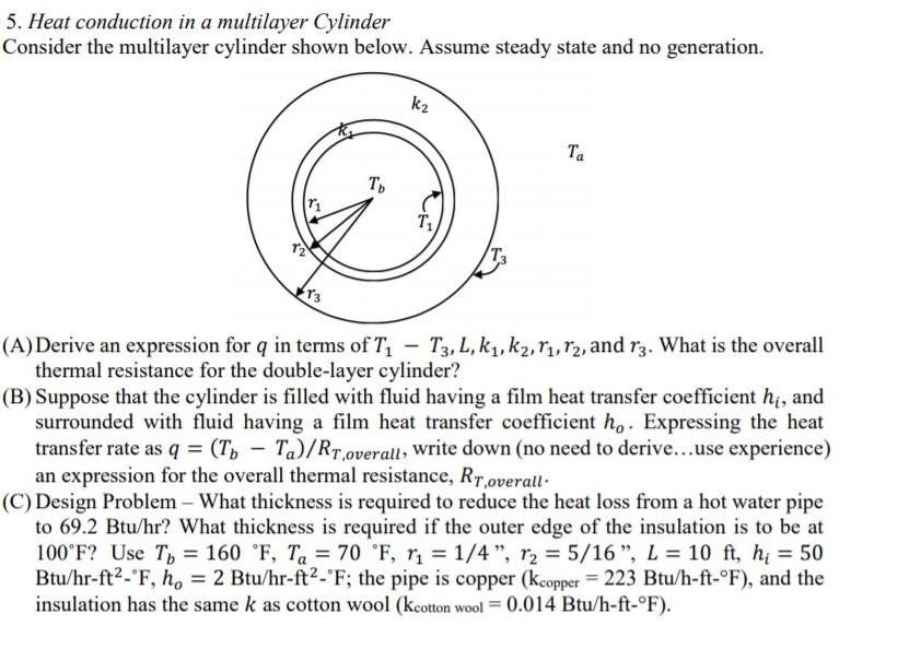 Solved 5. Heat conduction in a multilayer Cylinder Consider | Chegg.com