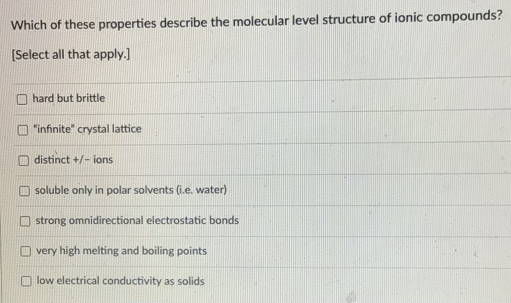 Which of these properties describe the molecular | Chegg.com