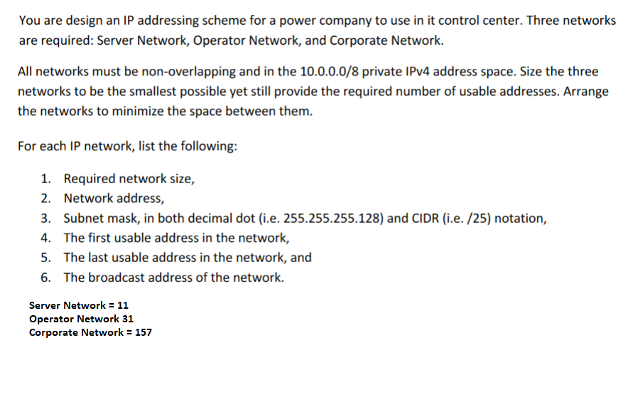 You are design an IP addressing scheme for a power | Chegg.com