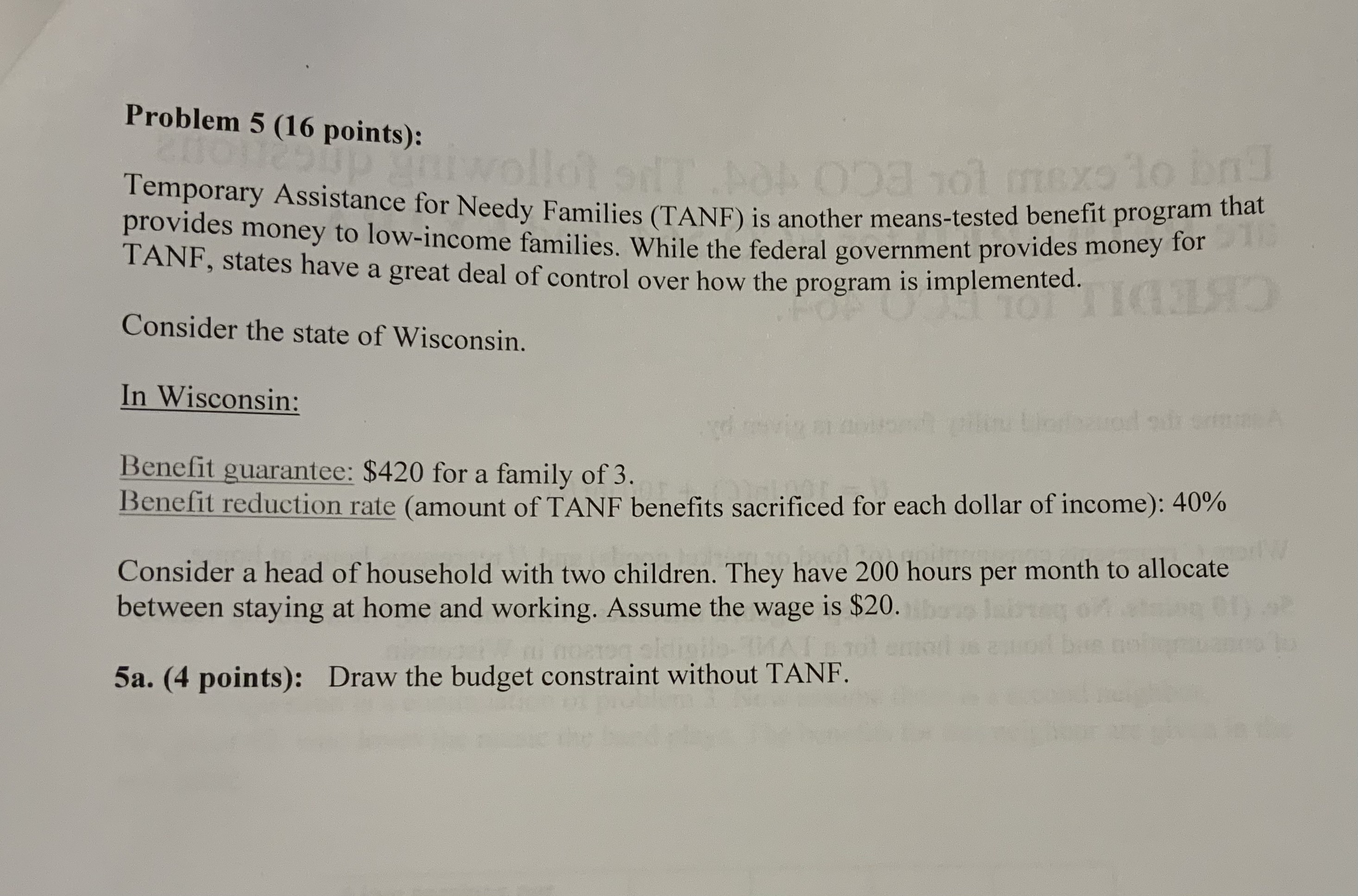 Solved Problem 5 (16 points): Temporary Assistance for Needy | Chegg.com