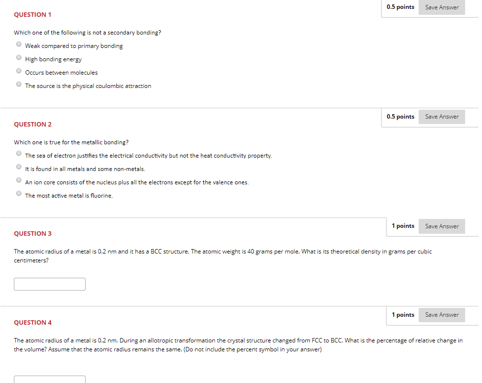 Solved 0.5 points Save Answer QUESTION 1 Which one of the | Chegg.com