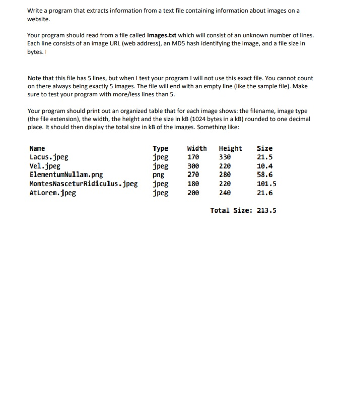 Write a program that extracts information from a text | Chegg.com