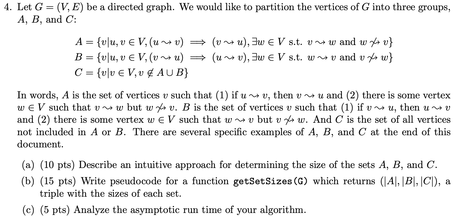 Solved Let G=(V,E) be a directed graph. We would like to | Chegg.com