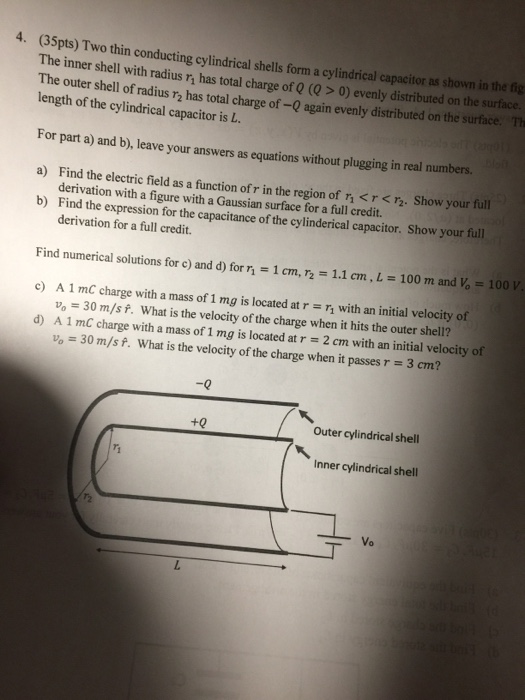 Solved 4. (35pts) Two thin conducting cylindrical shells | Chegg.com