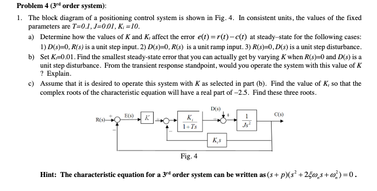 Problem 4 (3rd order system): 1. The block diagram of | Chegg.com