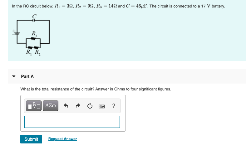 Solved In the RC circuit below, R1 = 31, R2 = 912, R3 = 149 | Chegg.com