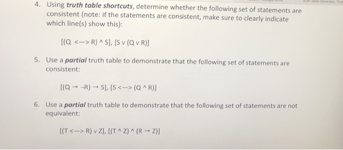 Solved Using truth table shortcuts, determine whether the | Chegg.com