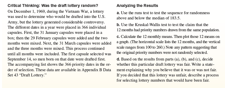 Solved Critical ThInkIng: Was the draft lottery random? On | Chegg.com