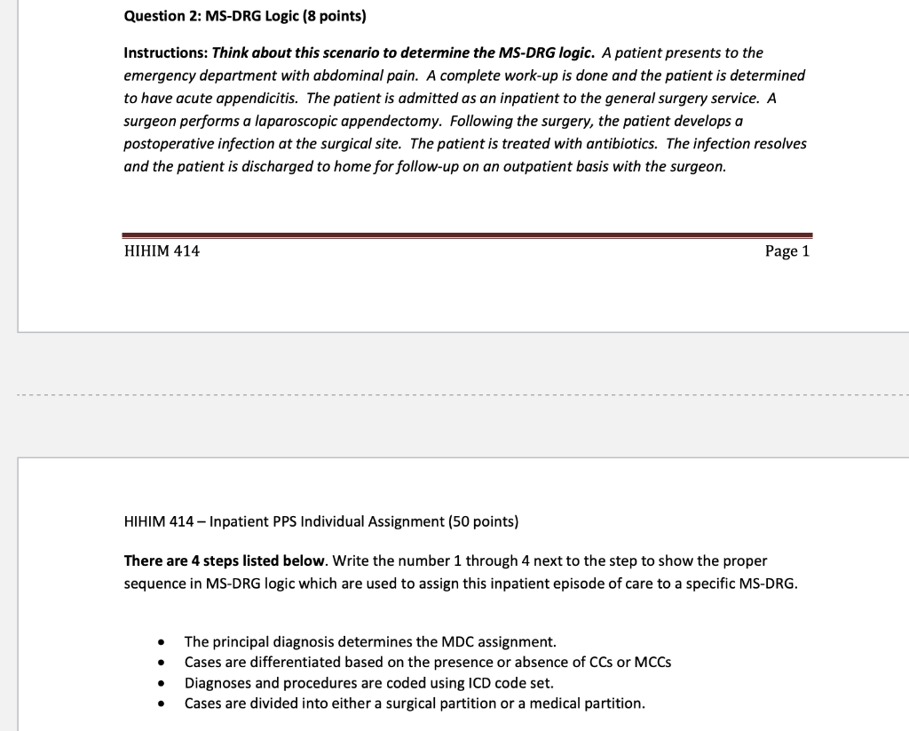 Solved Question 2: MS-DRG Logic (8 points) Instructions: | Chegg.com