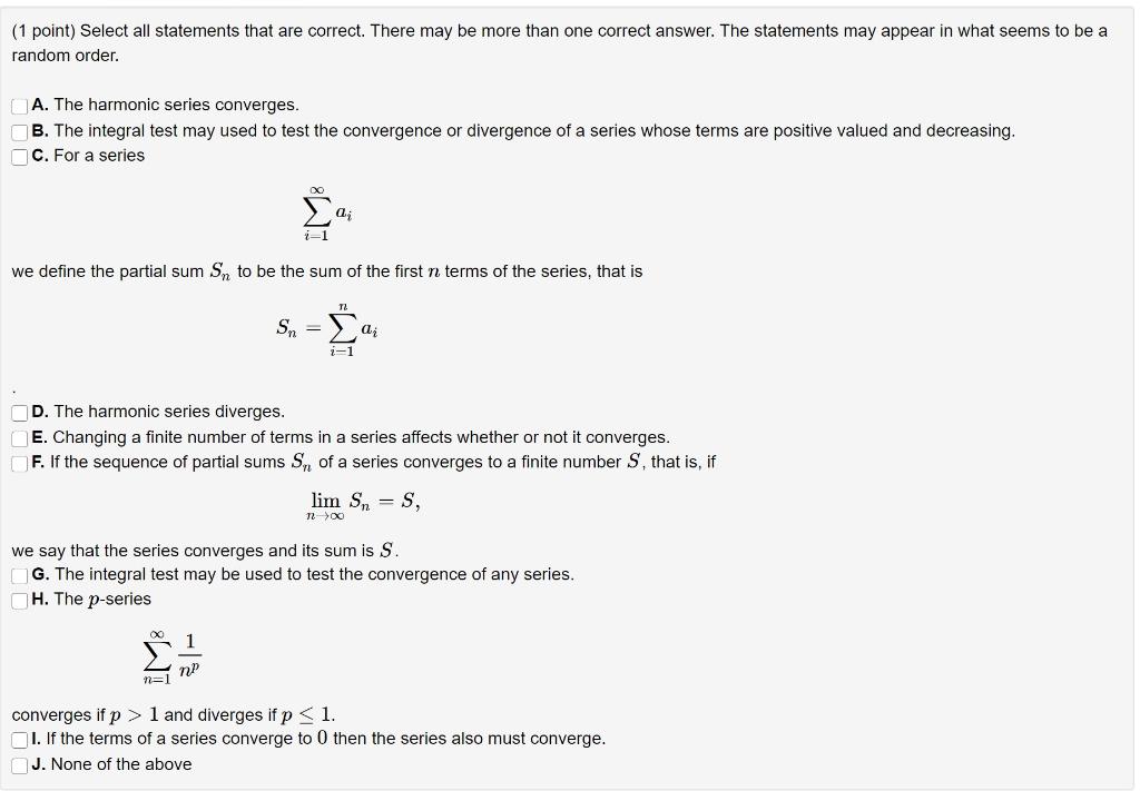 Solved (1 point) Select all statements that are correct. | Chegg.com