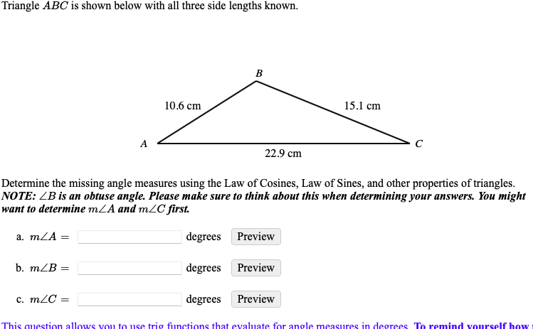 Solved Triangle ABC is shown below with all three side | Chegg.com