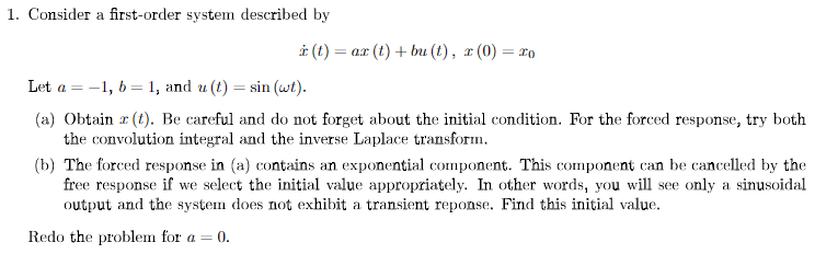 Solved 1. Consider a first-order system described by | Chegg.com