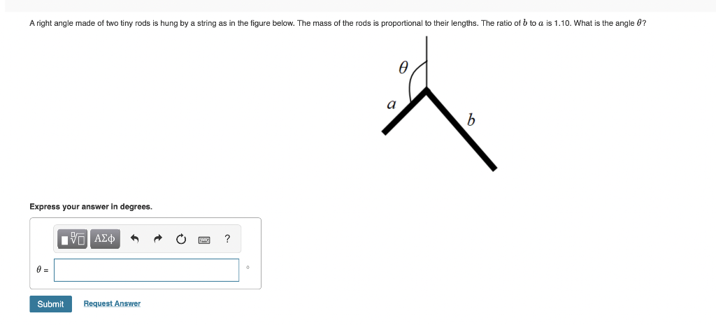Solved A right angle made of two tiny rods is hung by a | Chegg.com