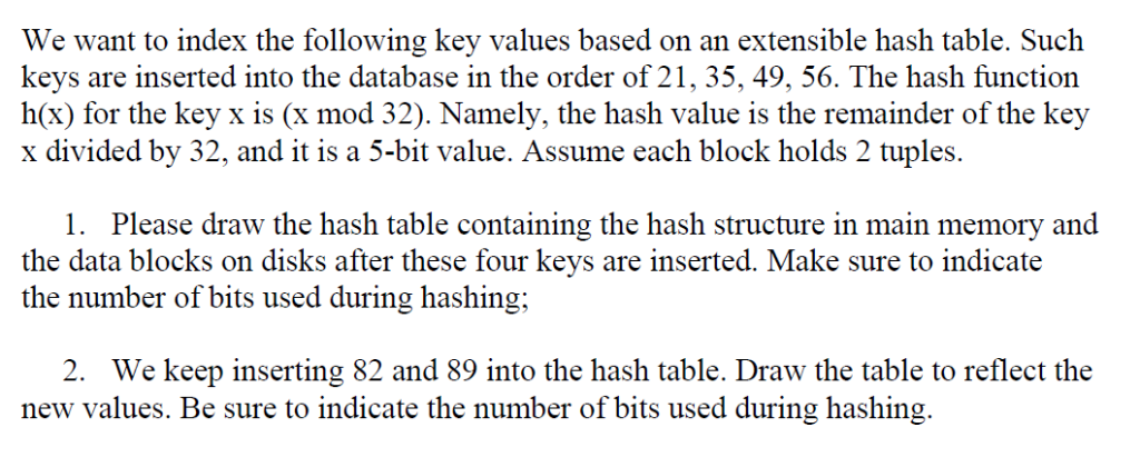 We want to index the following key values based on an | Chegg.com
