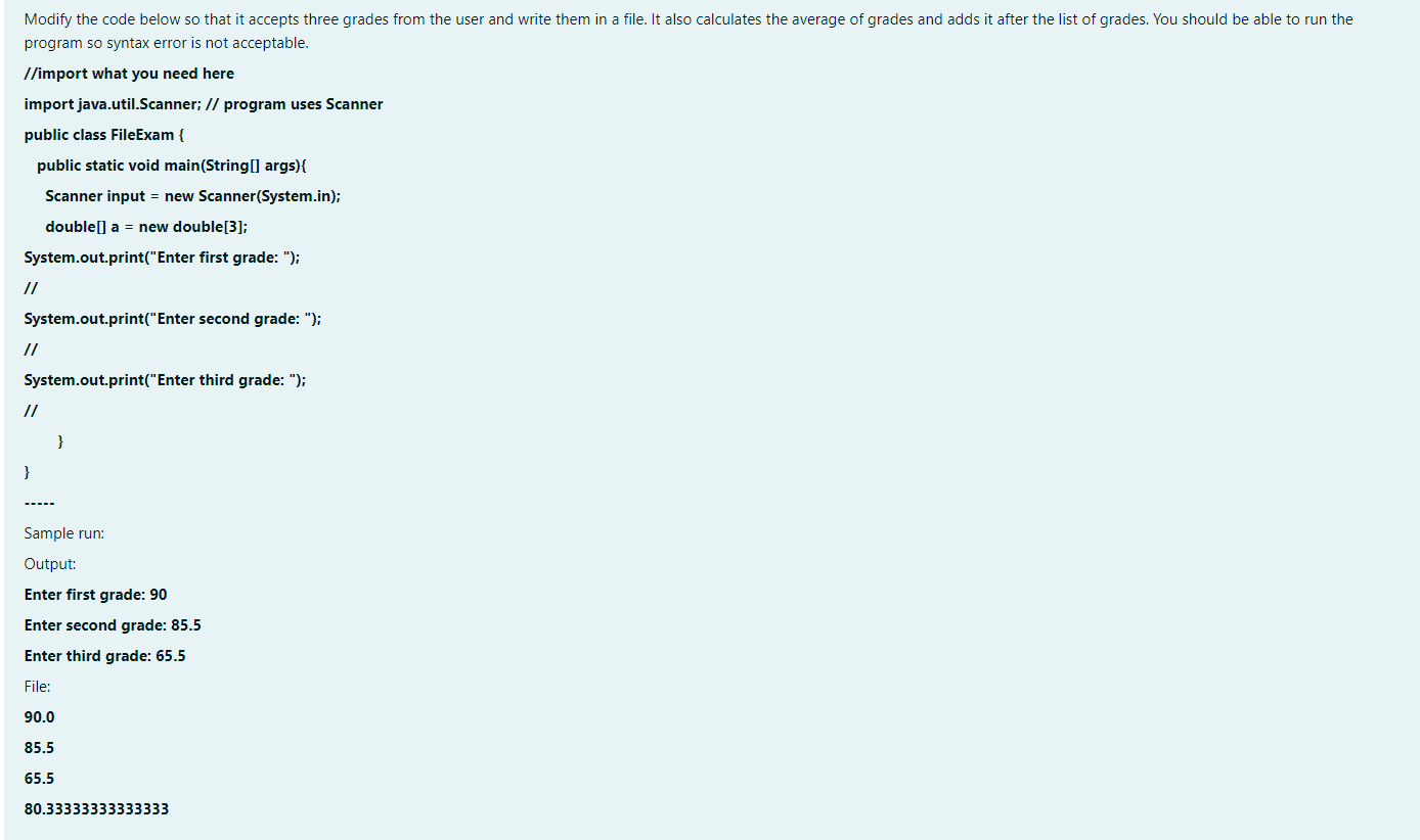 Solved Modify the code below so that it accepts three grades | Chegg.com