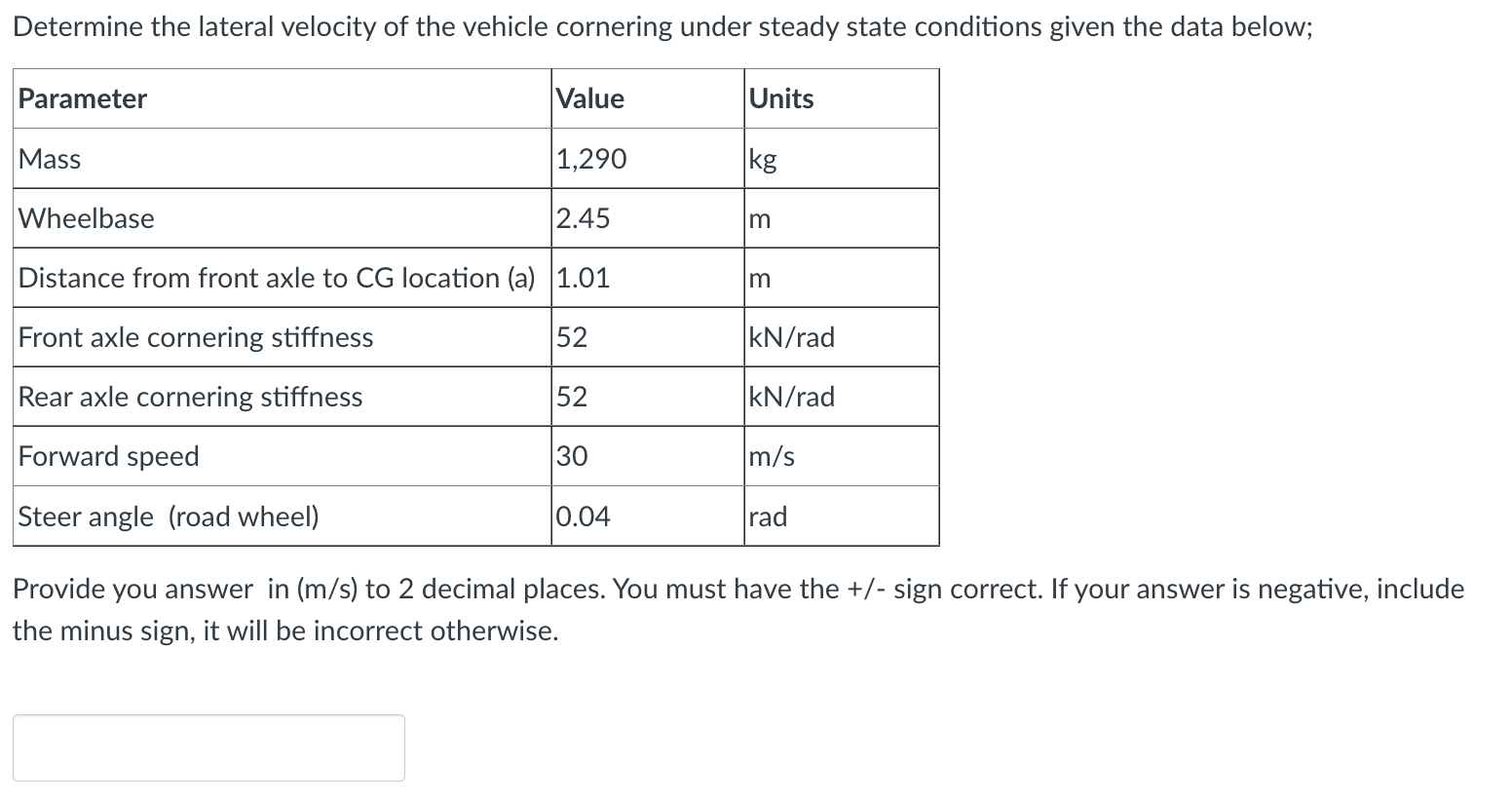 Solved Determine the lateral velocity of the vehicle | Chegg.com
