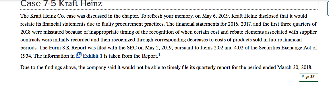The Kraft Heinz Co. case was discussed in the | Chegg.com