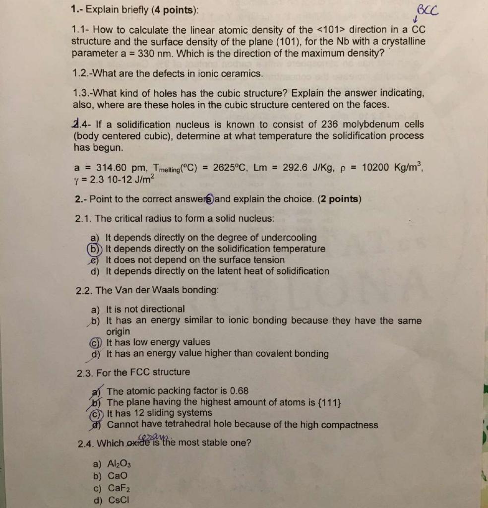 Solved 1 1 How To Calculate The Linear Atomic Density Of