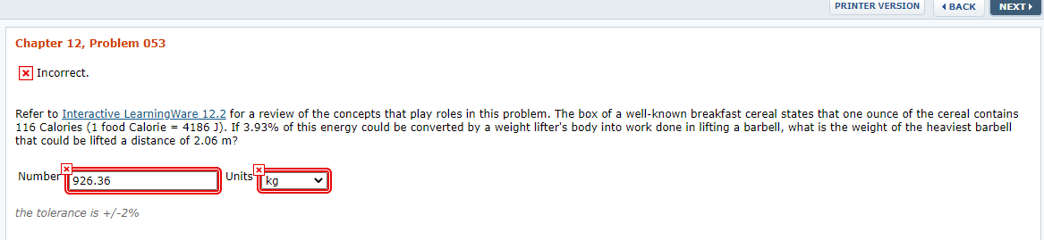 Solved PRINTER VERSION A BACK NEXT Chapter 12, Problem 053 X | Chegg.com