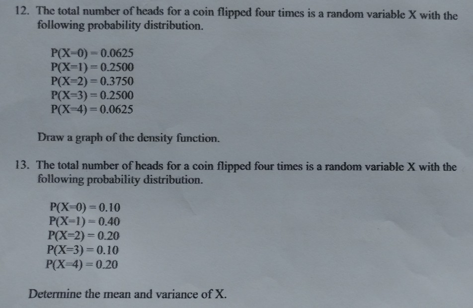 Solved 12. The total number of heads for a coin flipped four | Chegg.com