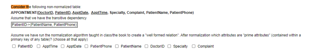 Solved Consider the following non-normalized table: | Chegg.com