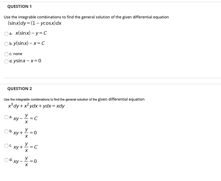 Solved QUESTION 1 Use the integrable combinations to find | Chegg.com