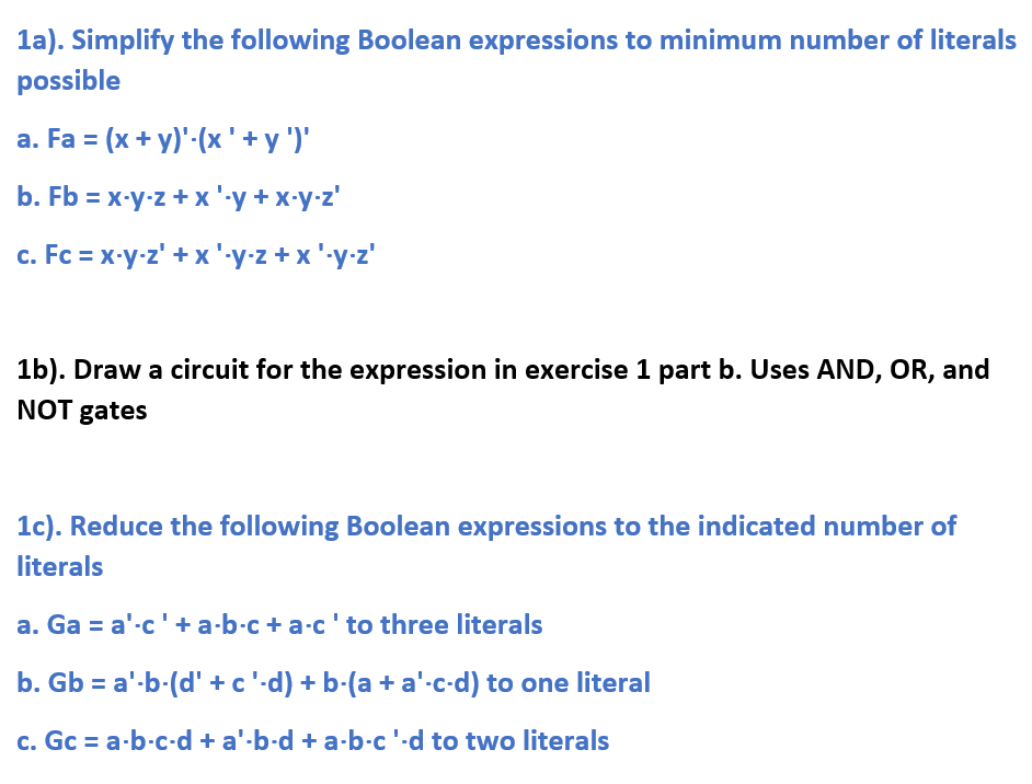 Solved 1a). Simplify the following Boolean expressions to | Chegg.com